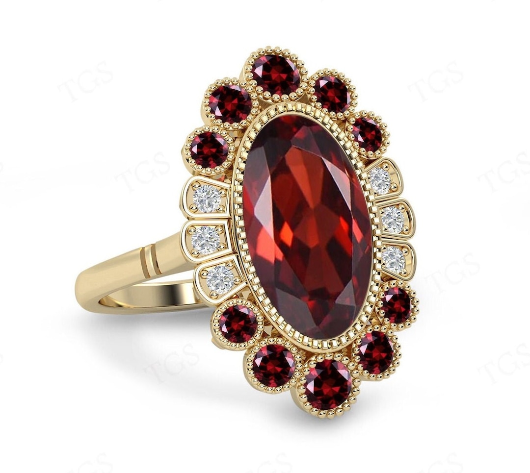 Unique Red Garnet Engagement Ring for Women Cocktail Ring 925 Sterling ...