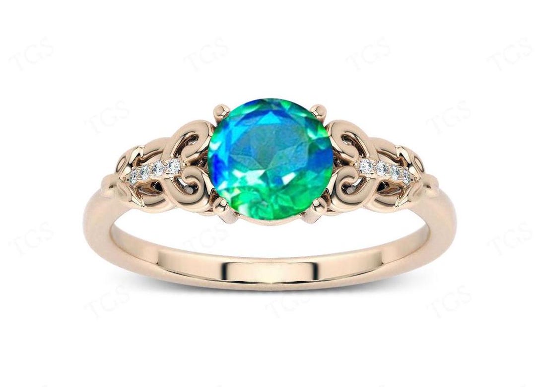 Bio Color Peacock Quartz Wedding Ring for Women 14k Gold Peacock Quartz ...