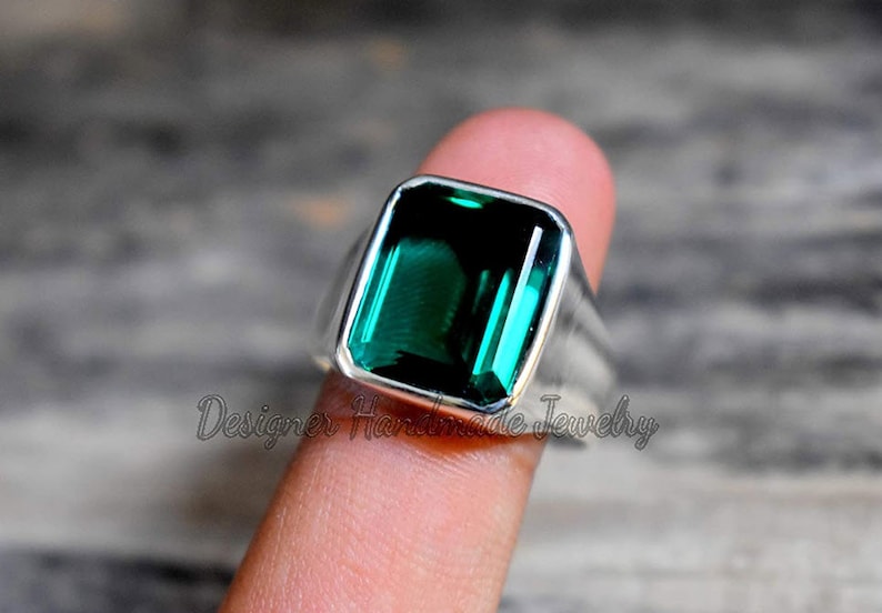 Gemstone Ring for Men Sterling Silver Men Gemstone Signet Ring Emerald ...
