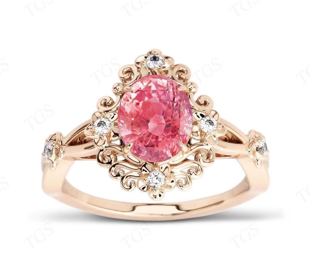 Padparadscha Sapphire Engagement Ring for Women Vintage Padparadscha ...