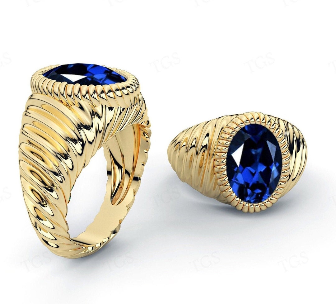 Unique Blue Sapphire Signet Ring for Women 925 Silver Blue Sapphire ...