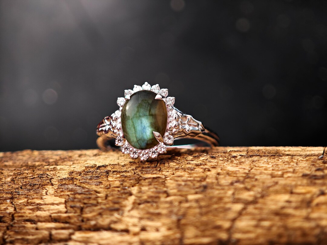 Art Deco Labradorite Wedding Ring for Women 925 Sterling Silver ...