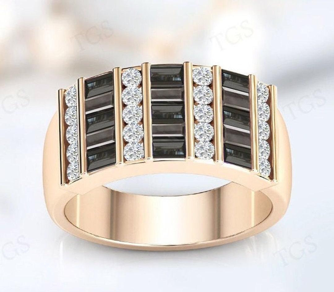 Vintage Grey Spinal Engagement Ring for Men Art Deco Channel Set Men ...