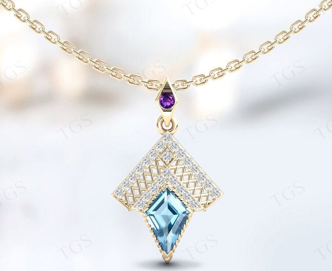 Unique Sky Blue Topaz Pendant for Women 14k Gold Sky Blue Topaz Wedding ...