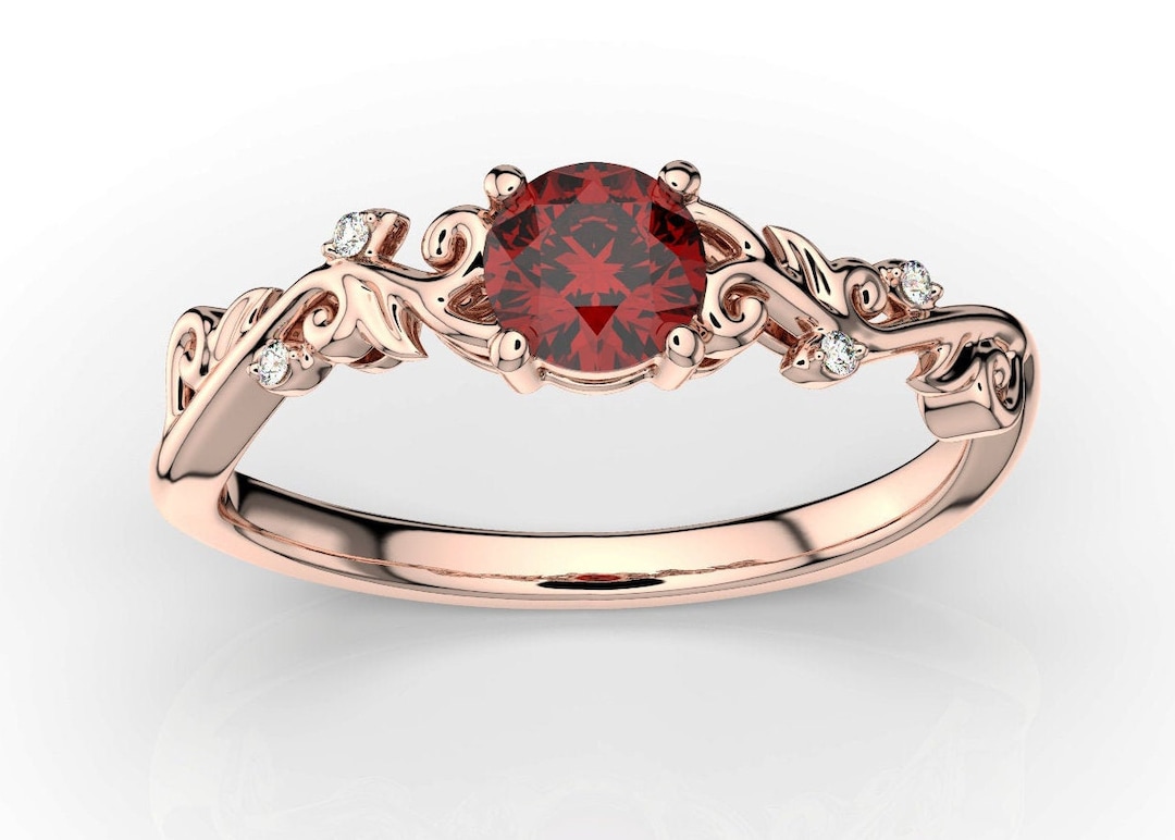 14K Rose Gold Garnet Engagement Ring Women Garnet Art Deco Wedding Ring ...