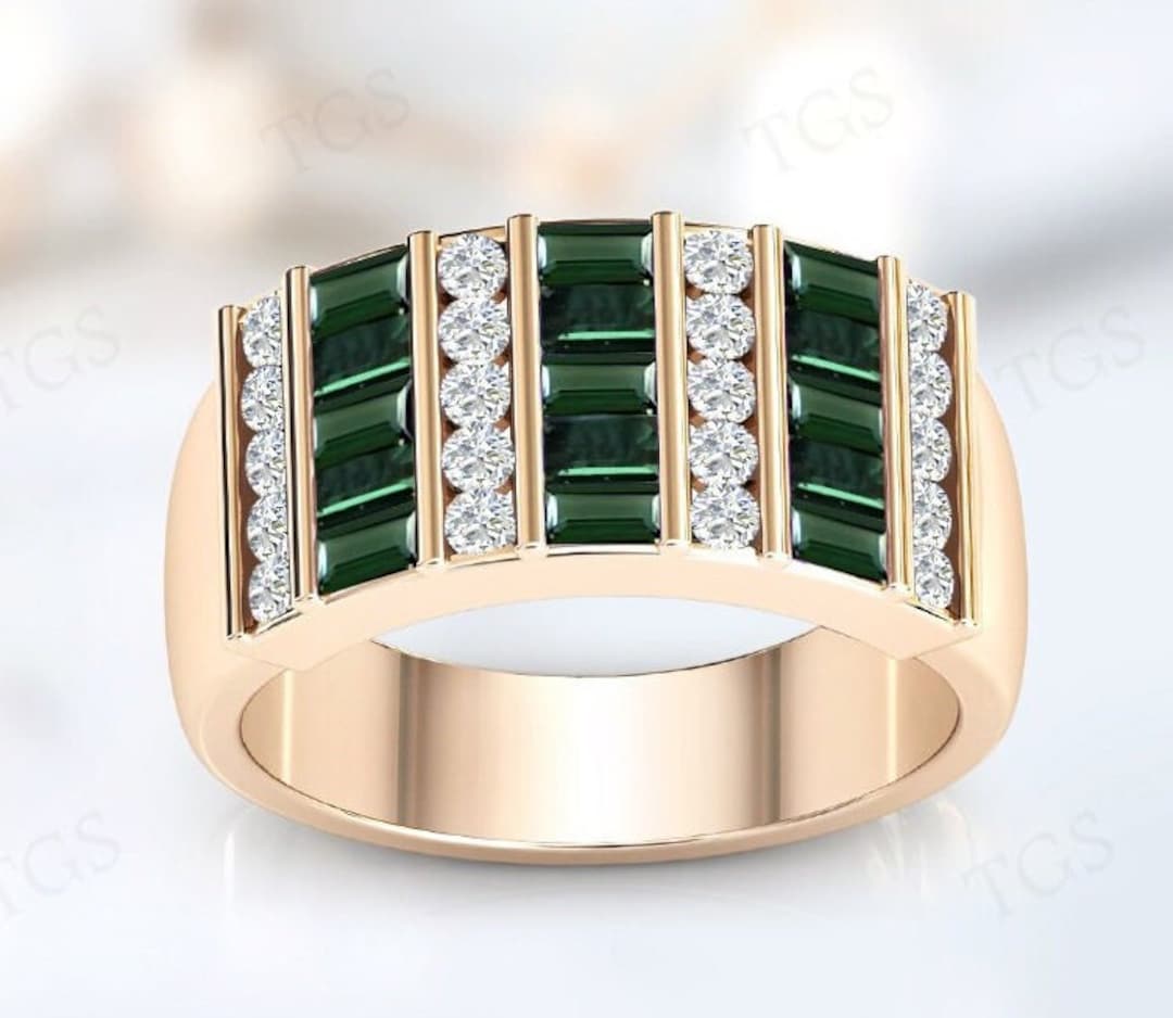 Unique Moldavite Engagement Ring for Men 14k Gold Moldavite Channel Set ...