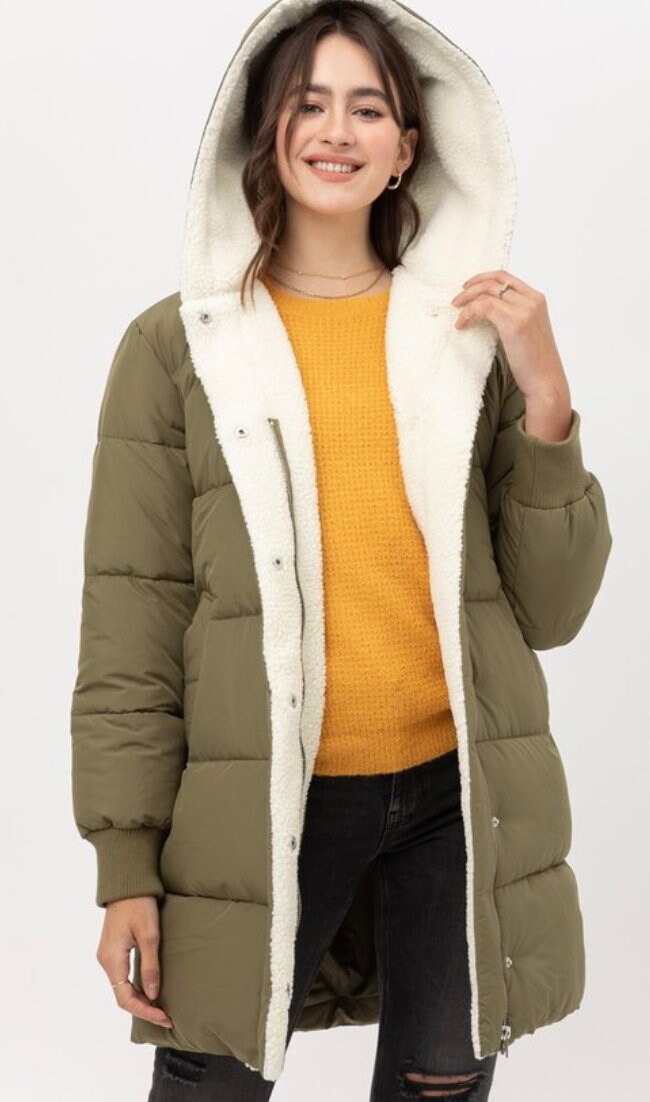 Puffer Jacket in Olive Green - Etsy