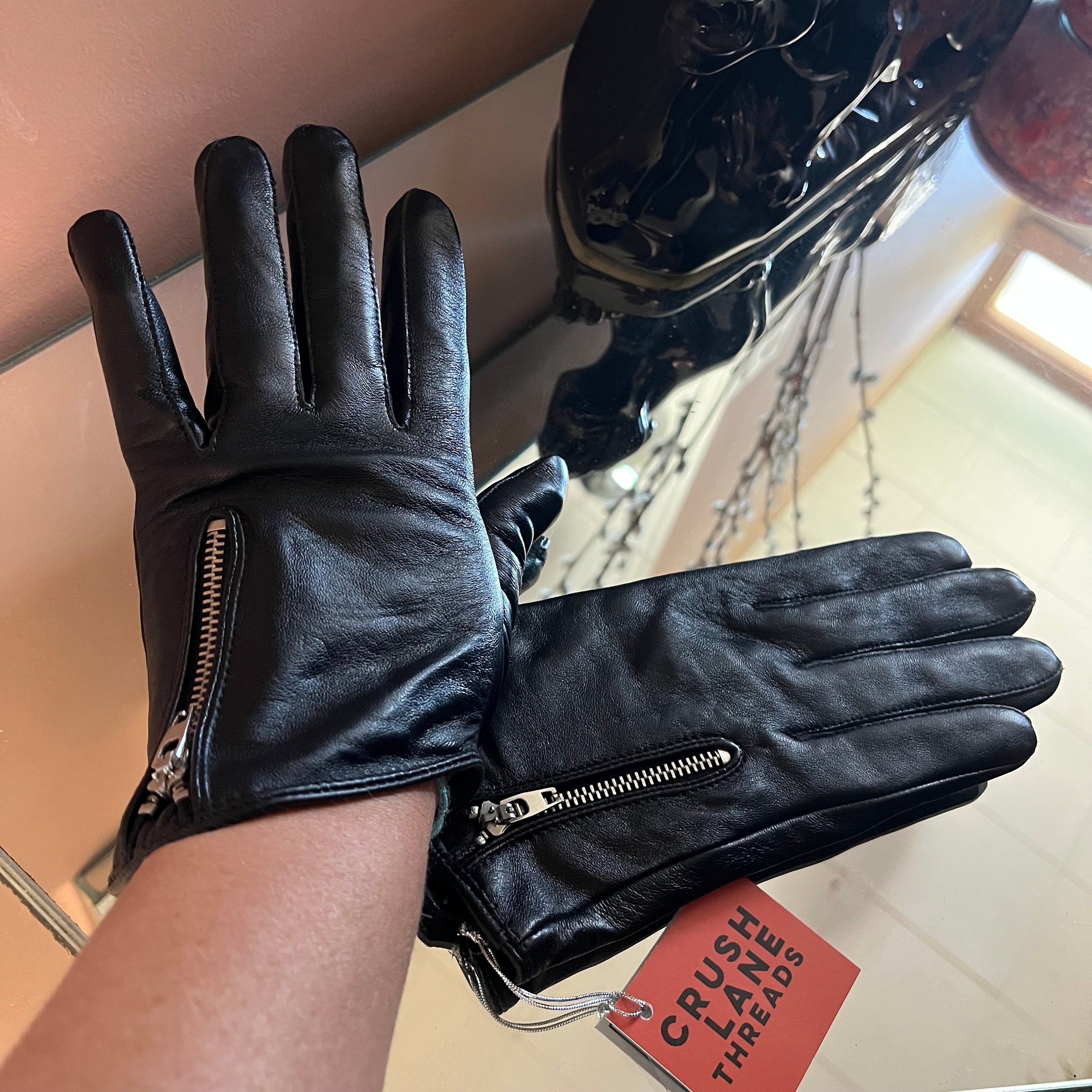 Genuine Black Leather Gloves With Chunky Zipper - Etsy