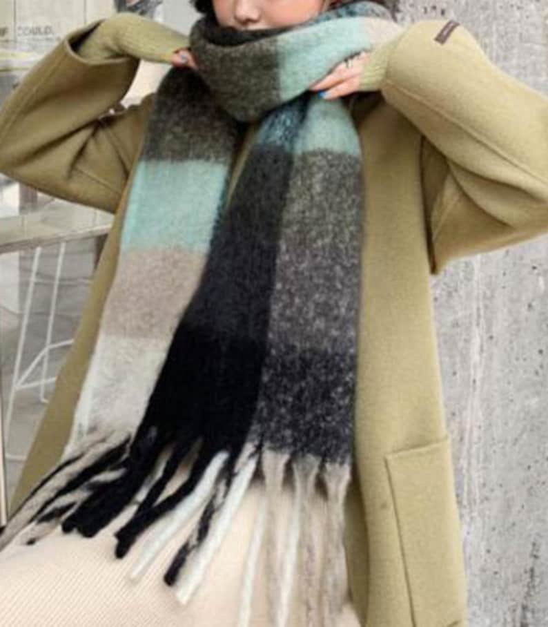 Ultra Soft Chunky Colour Blocked Scarf With Tassel - Etsy