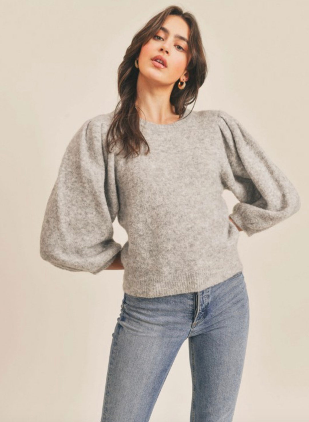 Balloon Sleeve Sweater in Heather Grey - Etsy