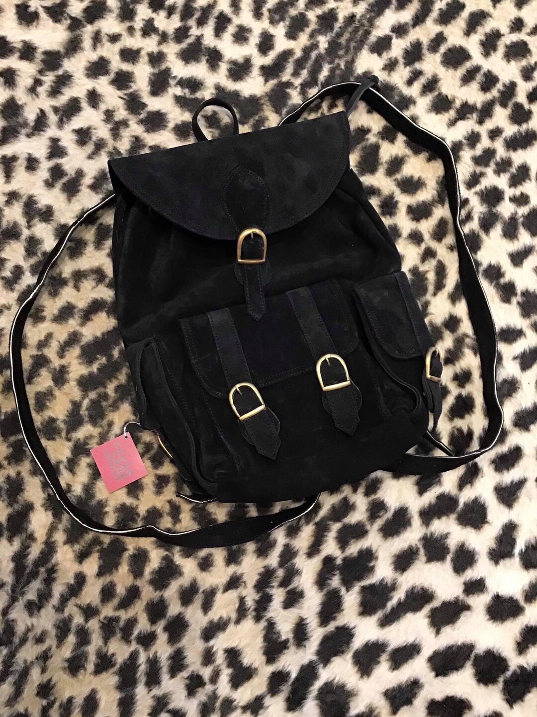 Black Genuine Suede Backpack With Pockets - Etsy