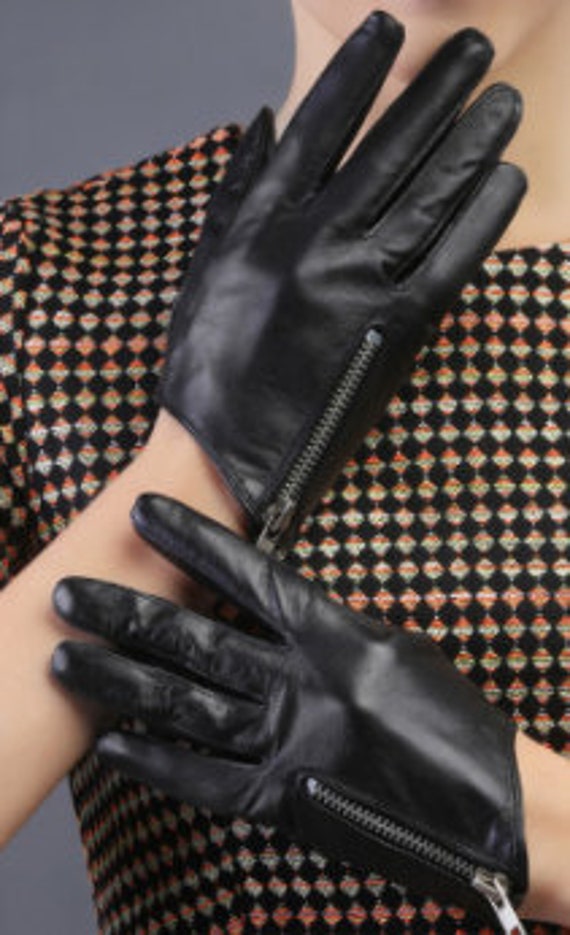 Genuine Black Leather Gloves With Chunky Zipper - Etsy