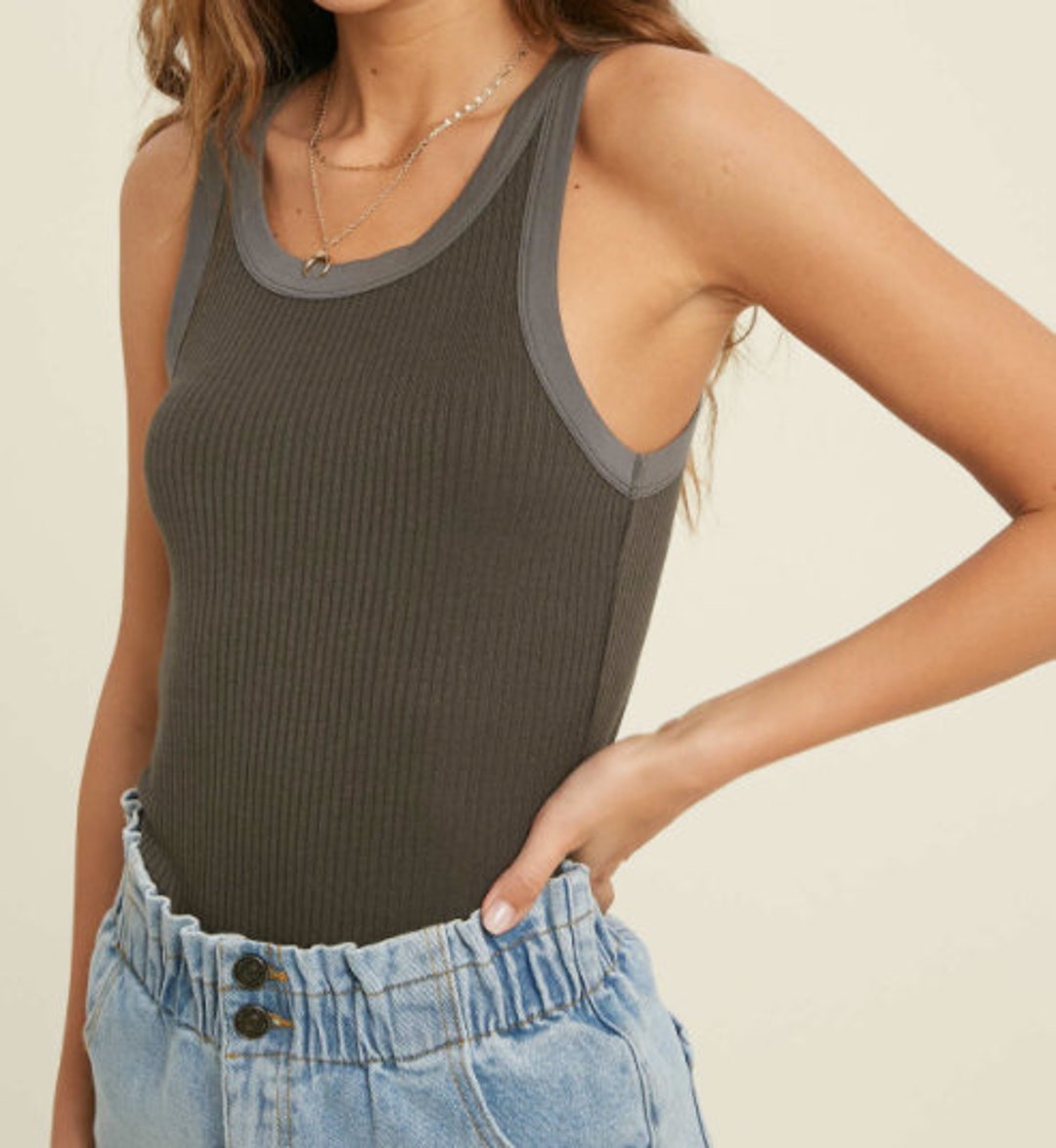 Ultimate Rib Knit Tank in Charcoal - Etsy