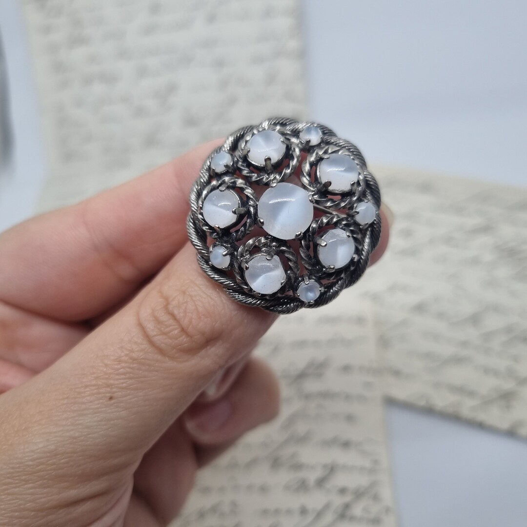 Large Art Nouveau Unique Vintage Brooch Antique 50s Silver Gray - Etsy