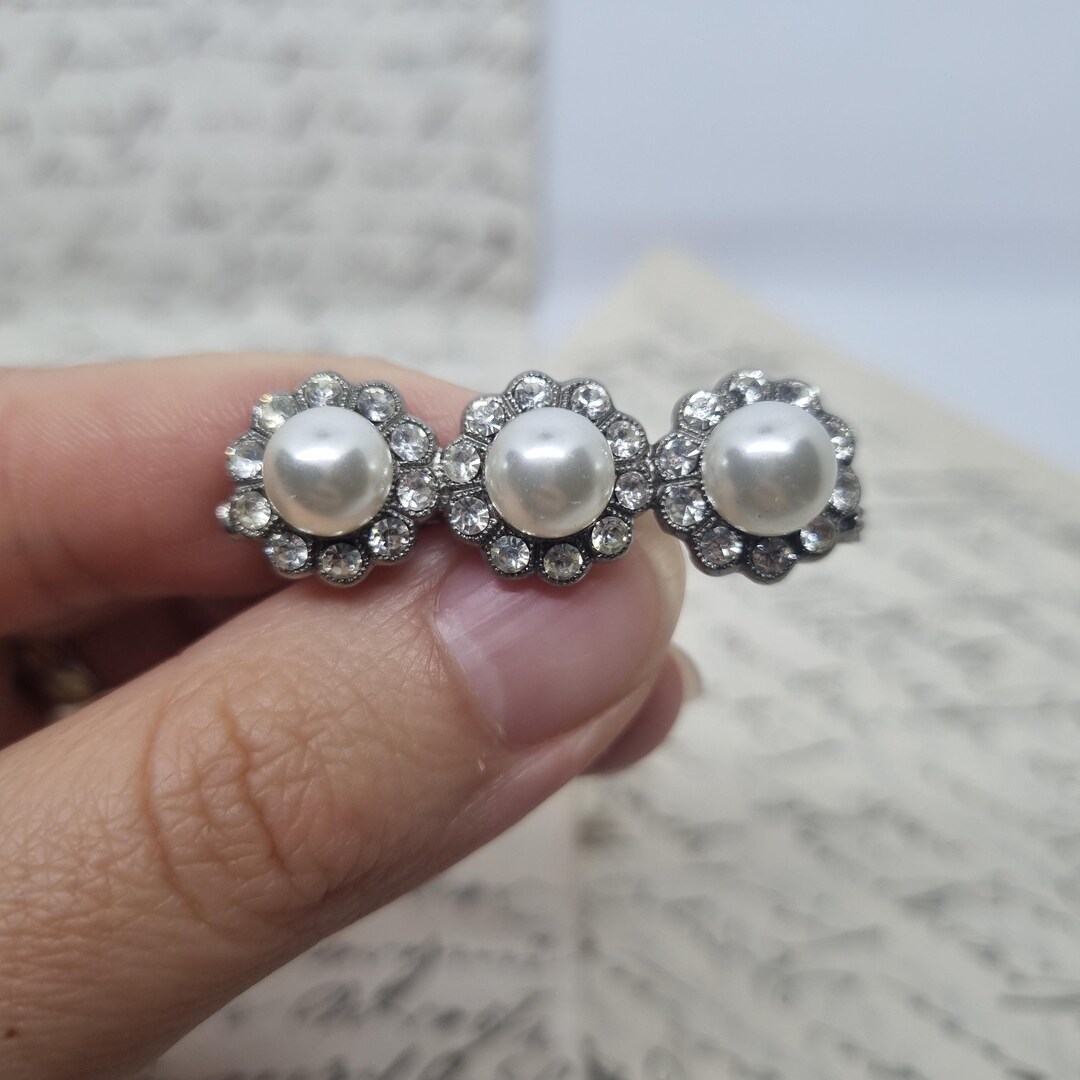 Art Nouveau Vintage Brooch Antique 50s Silver Pearls Rhinestones - Etsy