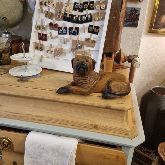 Wooden Dog Figure Boxer Bulldog Carving Handmade Vint… - Gem
