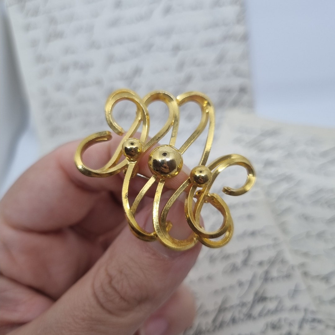 Art Nouveau Unique Vintage Brooch Antique 50s Gold Ornate - Etsy