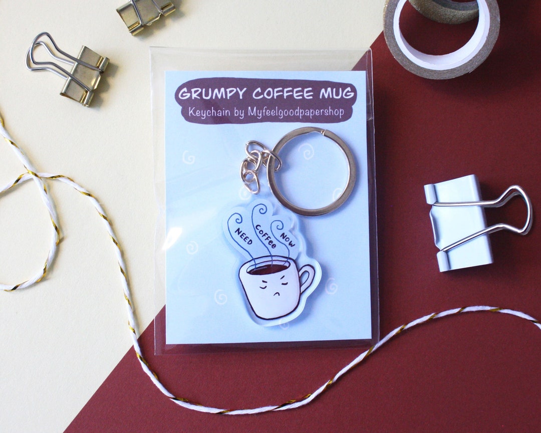 Grumpy coffee mug acrylic keychain - Etsy Nederland