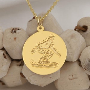 Real 14K Solid Gold Snowboarder Necklace – Snowboarding Pendant ...