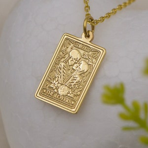 14K Solid Gold the Lovers Tarot Card Pendant - Mystic Tarot Necklace ...