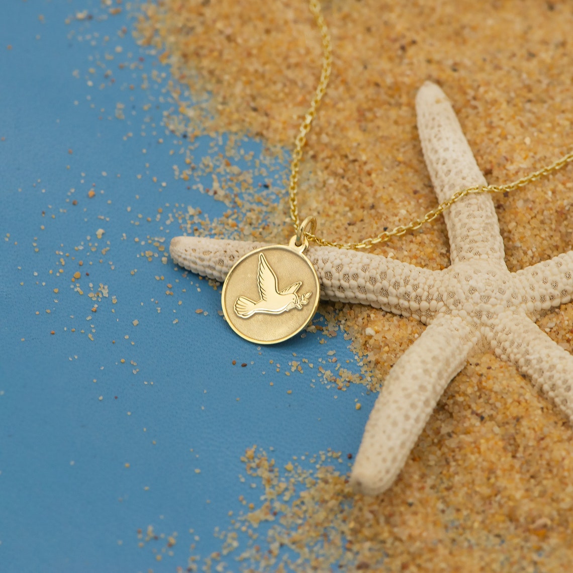 Dainty Dove Necklace 14k Real Solid Gold by Demir Uluer - Bird Pendant ...