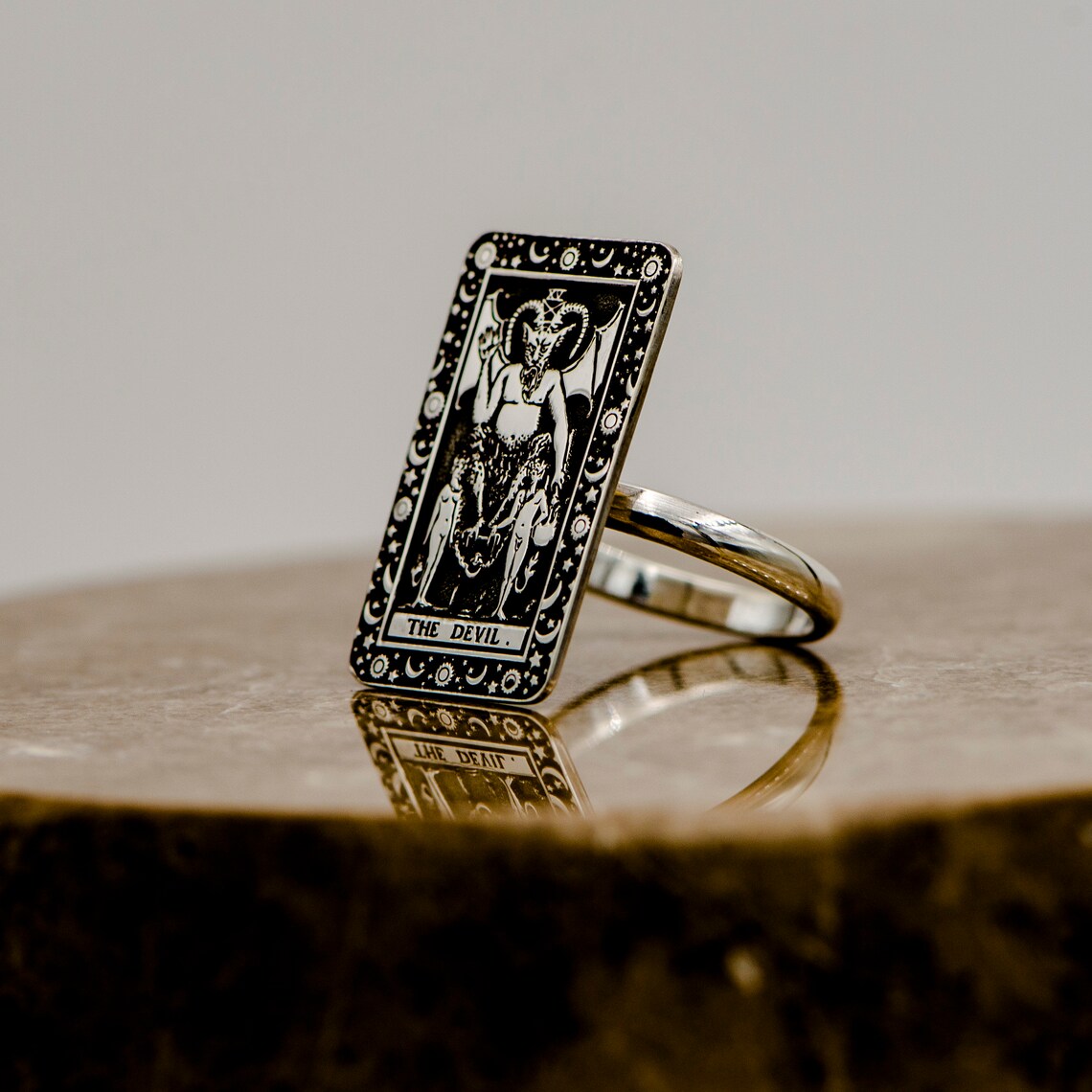 The Devil Tarot Card Ring Gold Silver,tarot Jewelry Sterling Silver ...