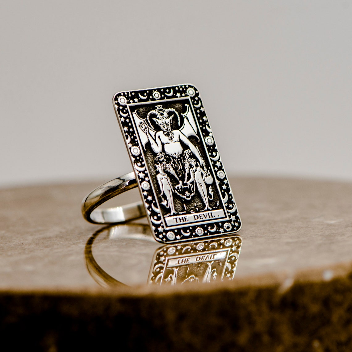 The Devil Tarot Card Ring Gold Silver,tarot Jewelry Sterling Silver ...