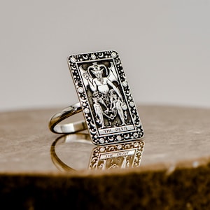 The Devil Tarot Card Ring Gold Silver,tarot Jewelry Sterling Silver ...