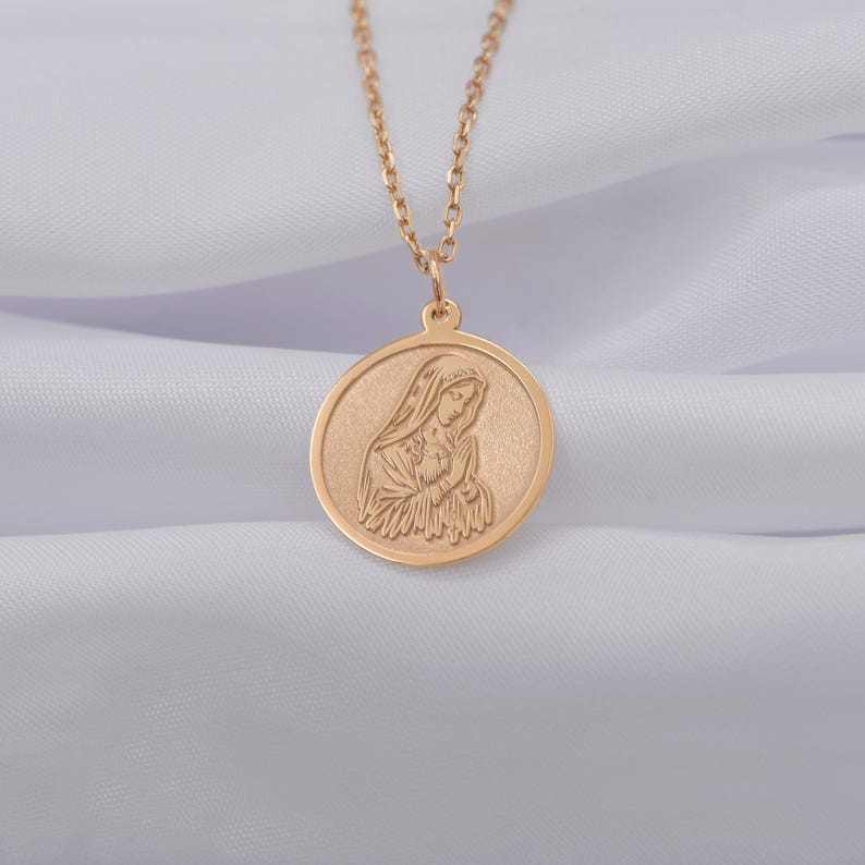 14K Solid Gold Virgin Mary Necklace – Handmade Catholic Pendant ...