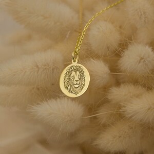 14K Solid Gold Lion Head Necklace - Majestic Animal Jewelry, King of ...
