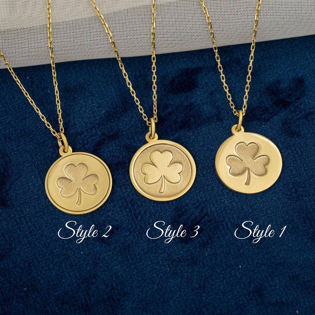 14k Real Solid Gold Three Leaf Clover Necklace - Personalized Clover ...
