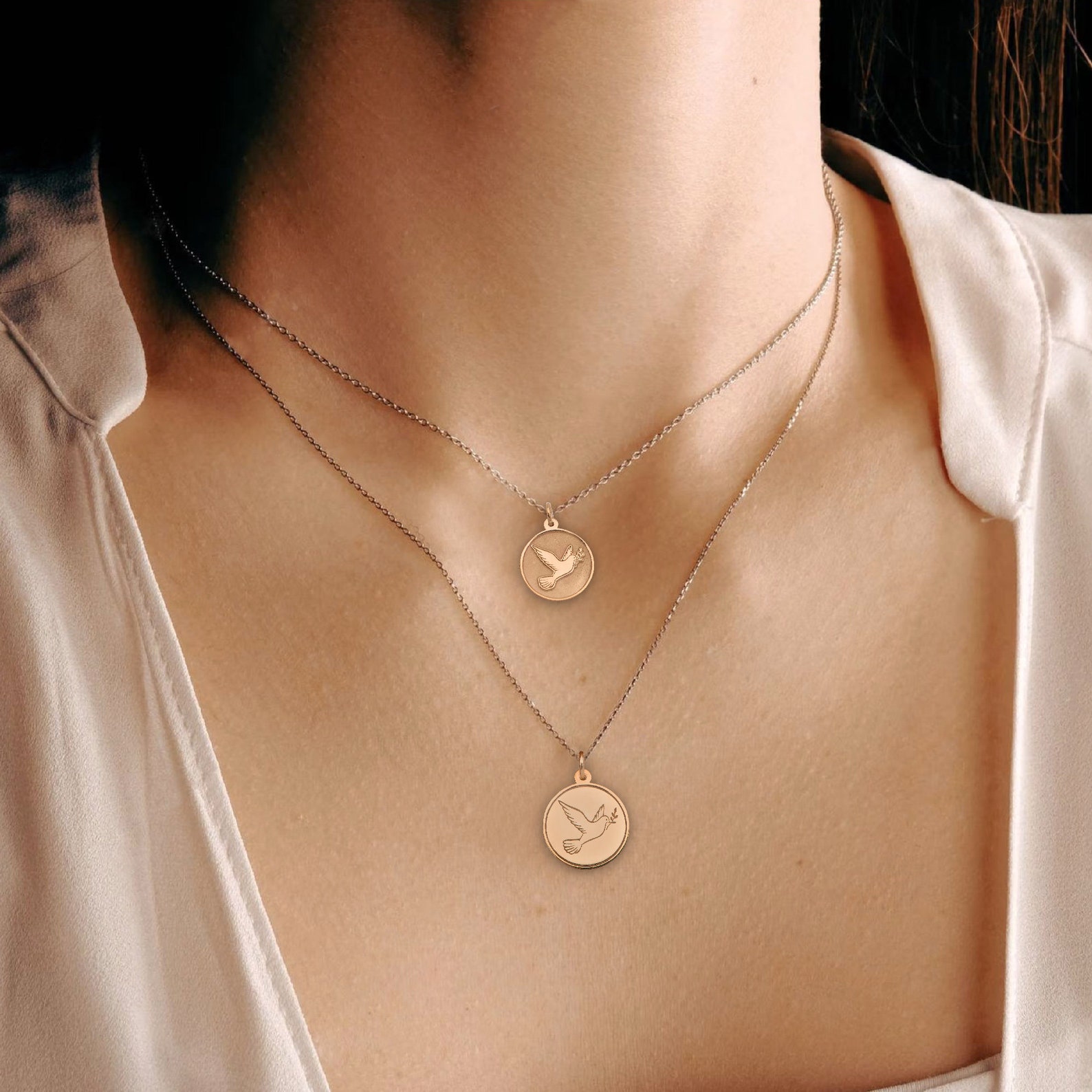 Dainty Dove Necklace 14k Real Solid Gold by Demir Uluer - Bird Pendant ...