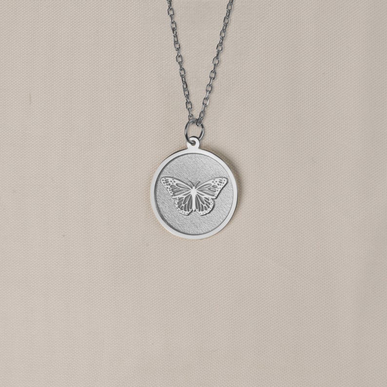 14K Solid Gold Butterfly Necklace • Dainty Butterfly Medallion Pendant ...