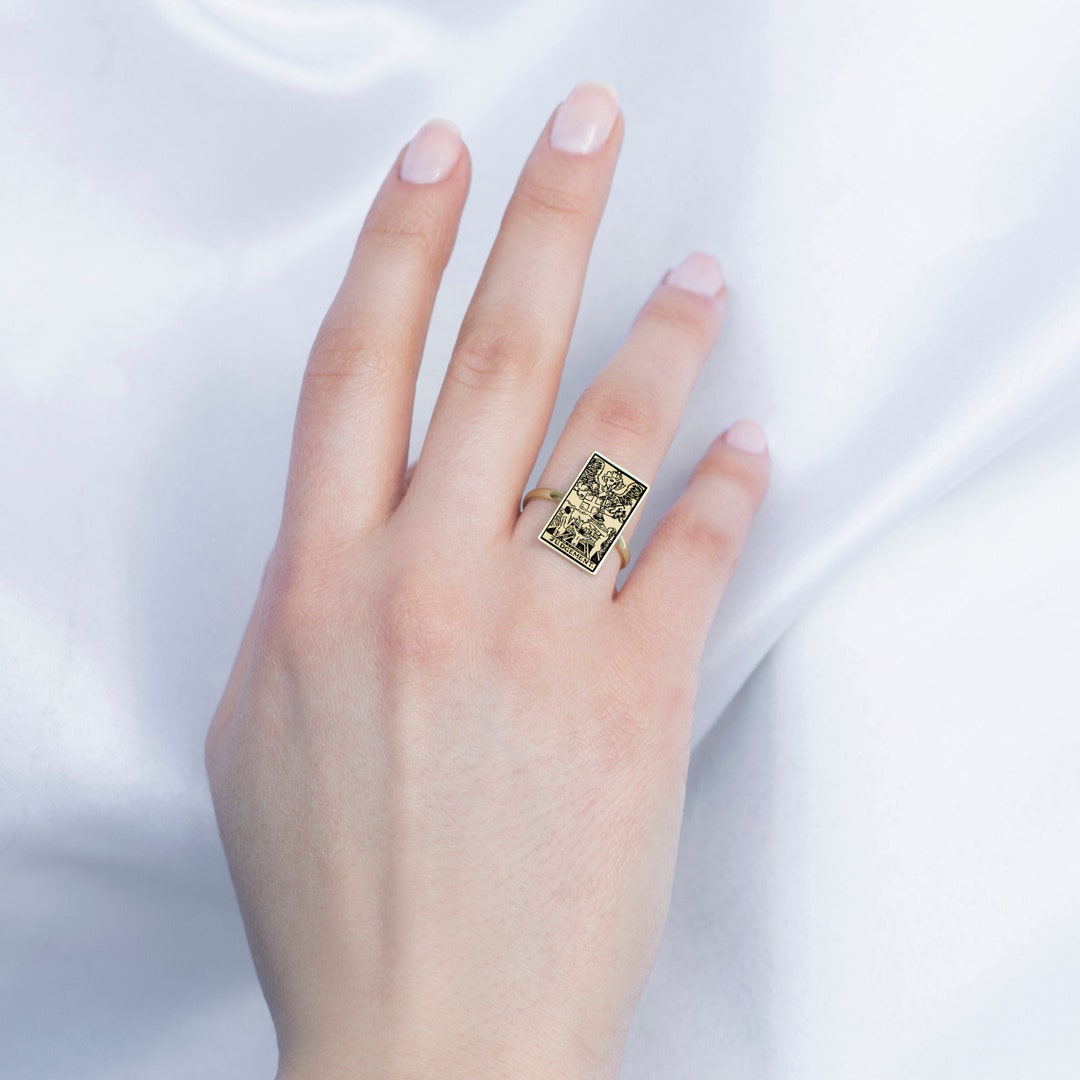 The Judgement Tarot Card Ring 10K Solid Yellow Gold Mystic Jewelry ...