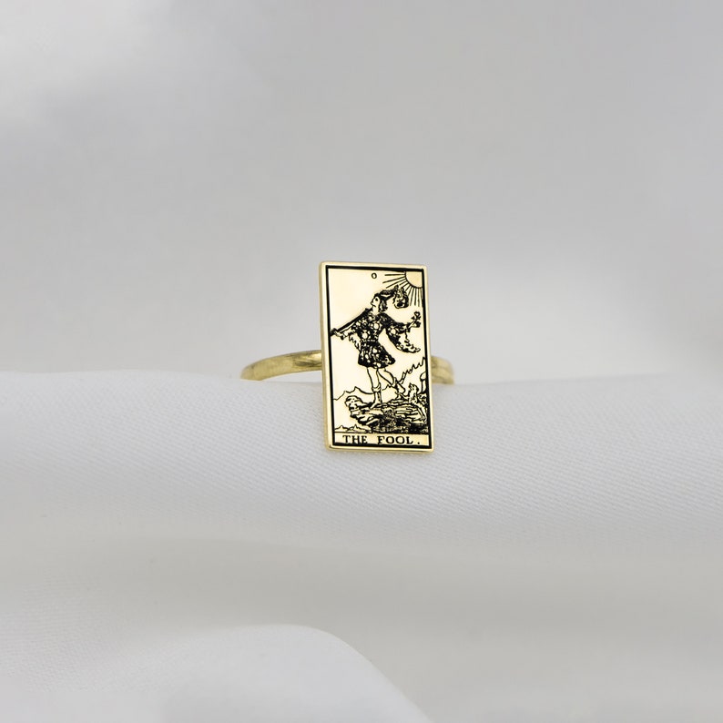 The Fool Tarot Card Ring 14K Solid Yellow Gold - Kind Tarot Jewelry ...