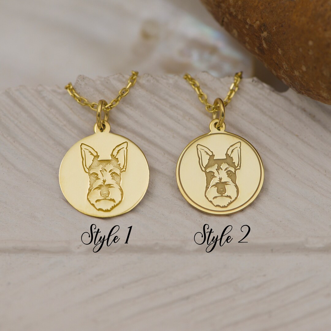 14K Solid Gold Miniature Schnauzer Necklace - Custom Dog Pendant ...