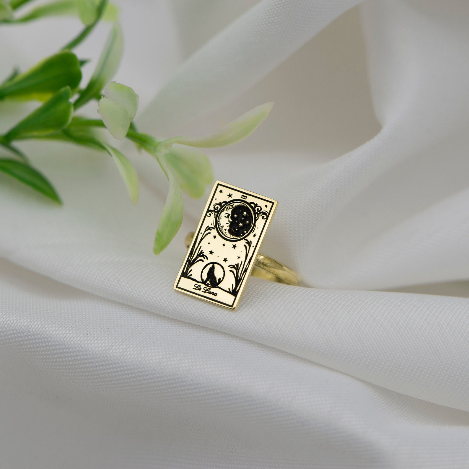 10k 14k Solid Yellow Gold Tarot Card Ring La Luna Tarot Jewelry Mystic ...