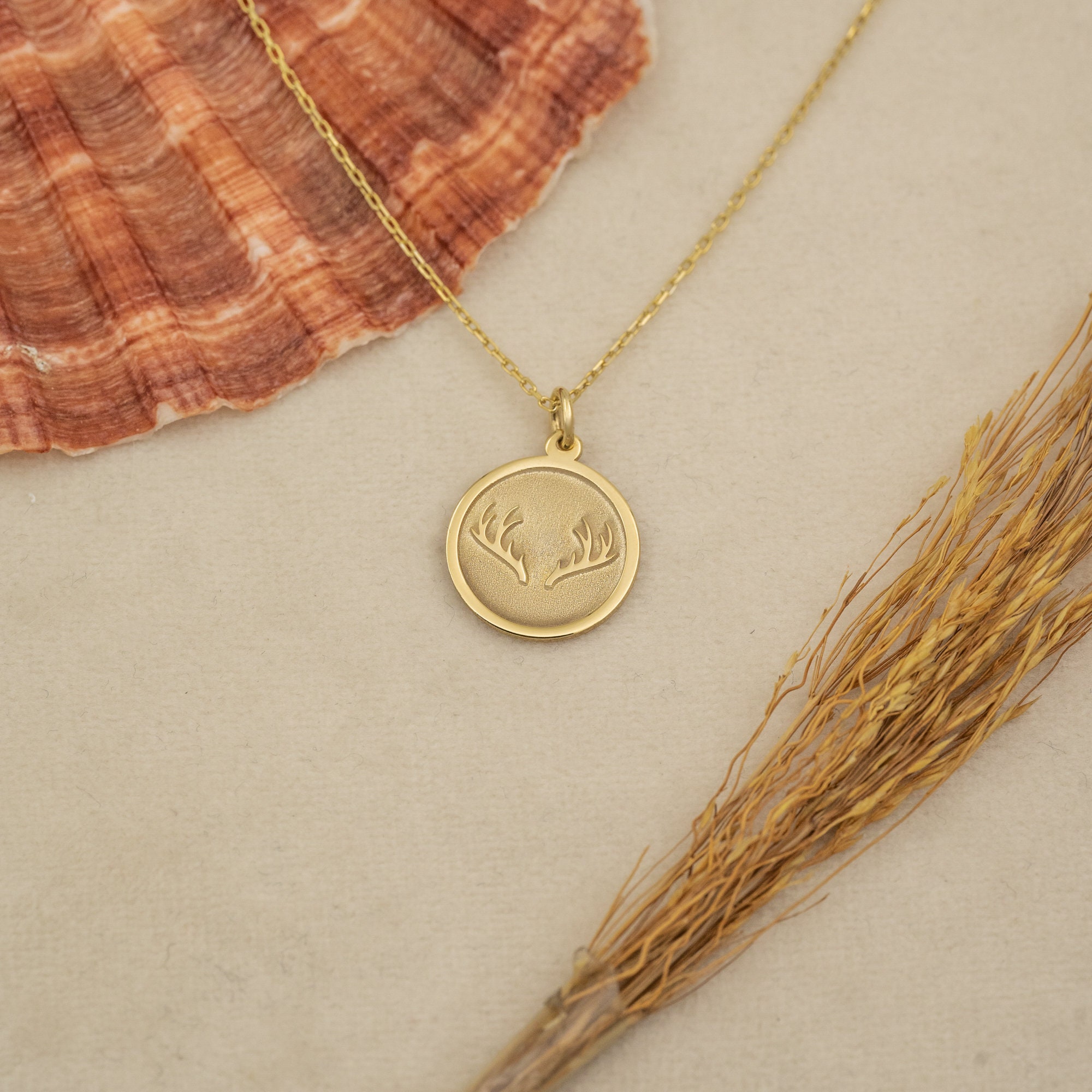 Real 14k Solid Gold Deer Antler Necklace - Personalized Antler Pendant ...