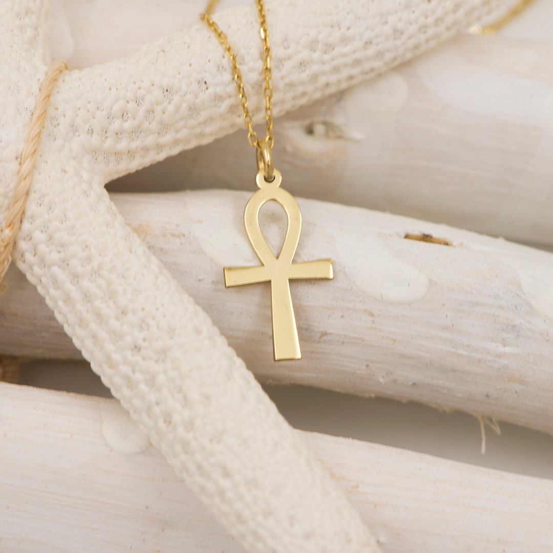 Real 14k Solid Gold Ankh Necklace - Tiny Egyptian Pendant - Dainty ...