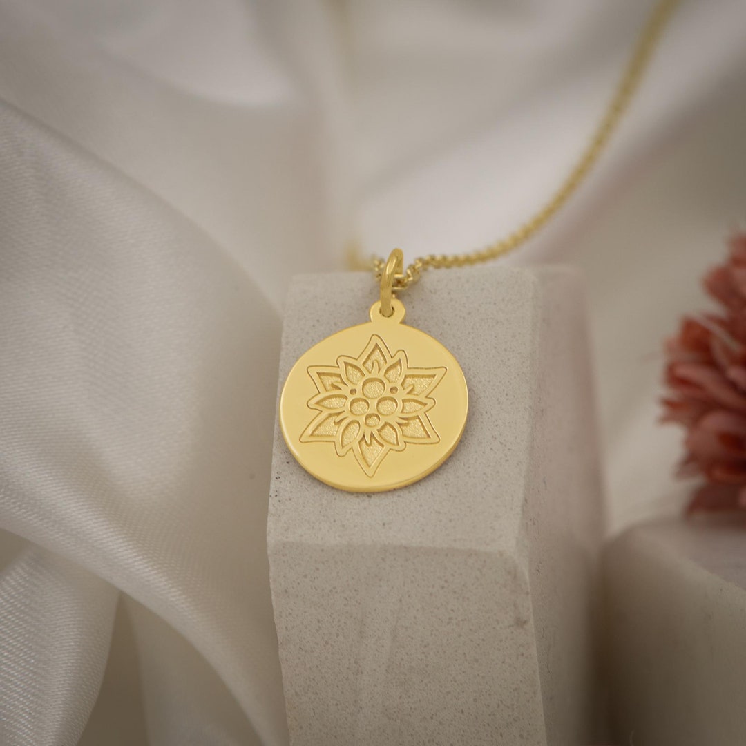14K Solid Gold Edelweiss Flower Pendant - Alpine Jewelry, Nature ...