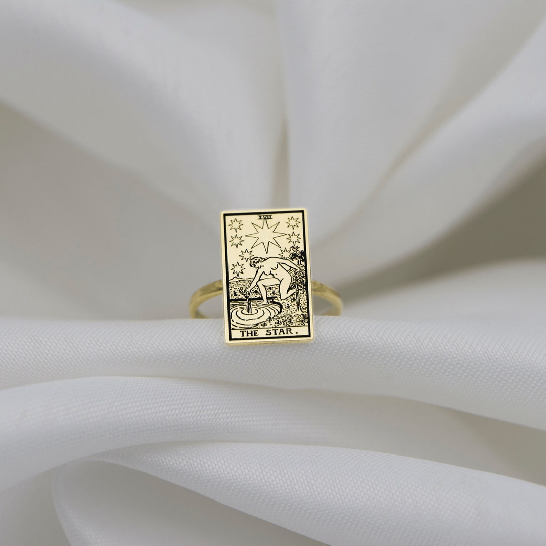 The Star Tarot Card Ring - 14k Solid Yellow Gold Celestial Jewelry - Etsy