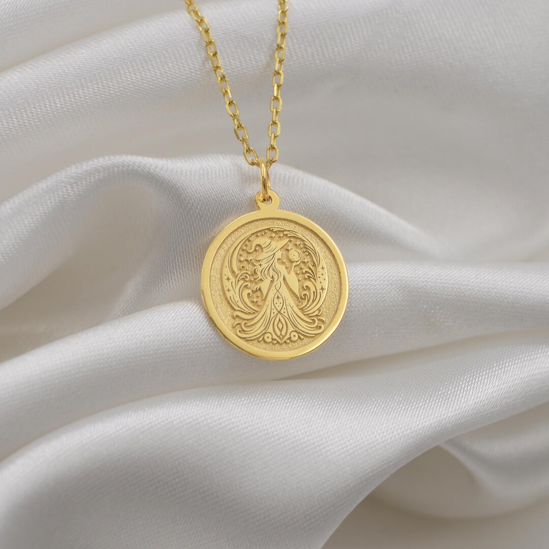 14K Solid Gold Mystic Lady Pendant – Handmade Spiritual Goddess ...