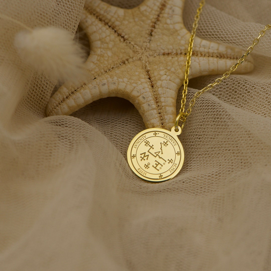 14K Solid Gold Archangel Samuel Seal Necklace - Divine Guidance Pendant ...