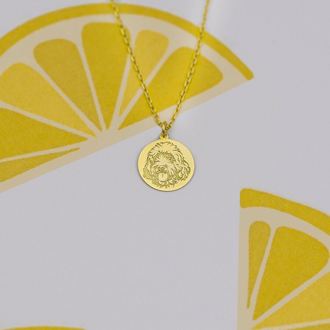 14k Real Gold Cockapoo Dog Pet Portrait Necklace , Dainty Personalized ...