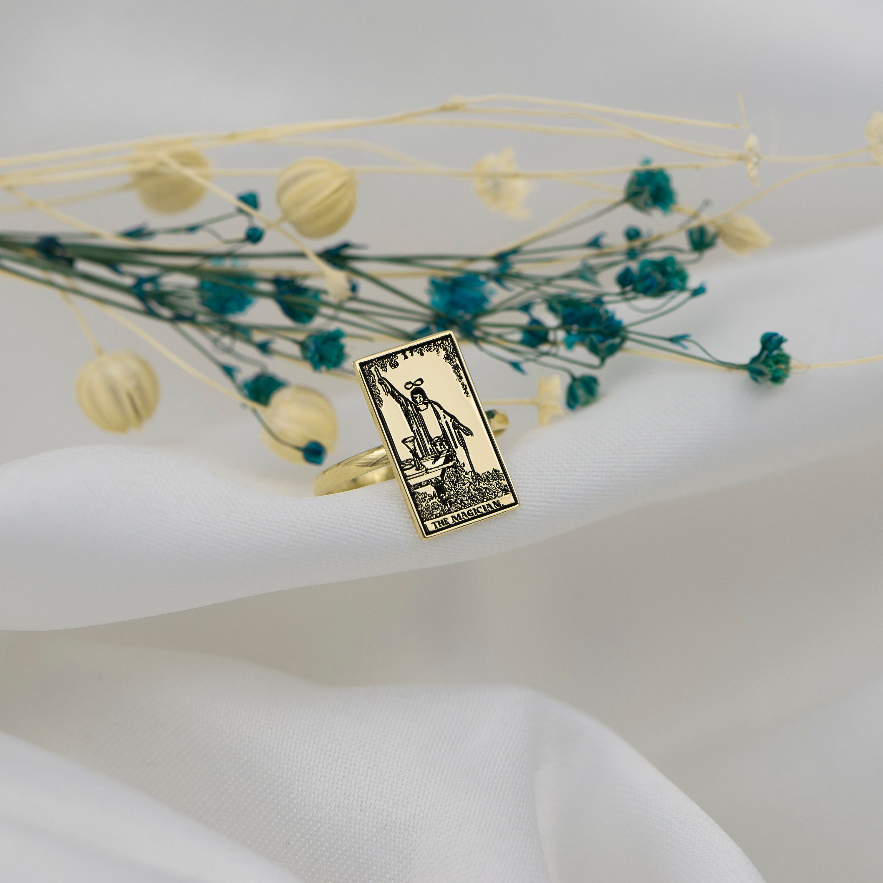 The Magician Tarot Card Ring 14K Solid Yellow Gold - Tarot Jewelry ...