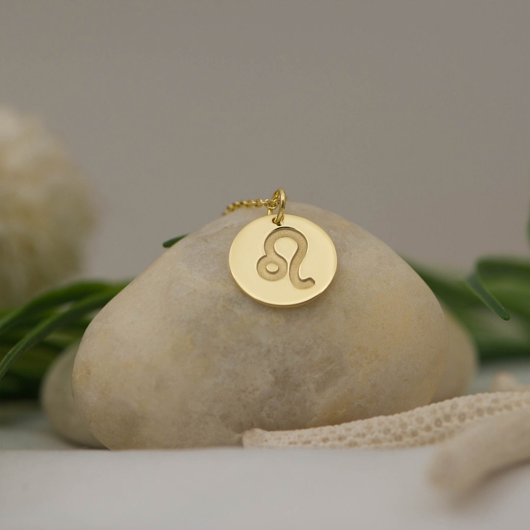 14K Solid Gold Leo Zodiac Sign Necklace - Astrology Leo Pendant ...