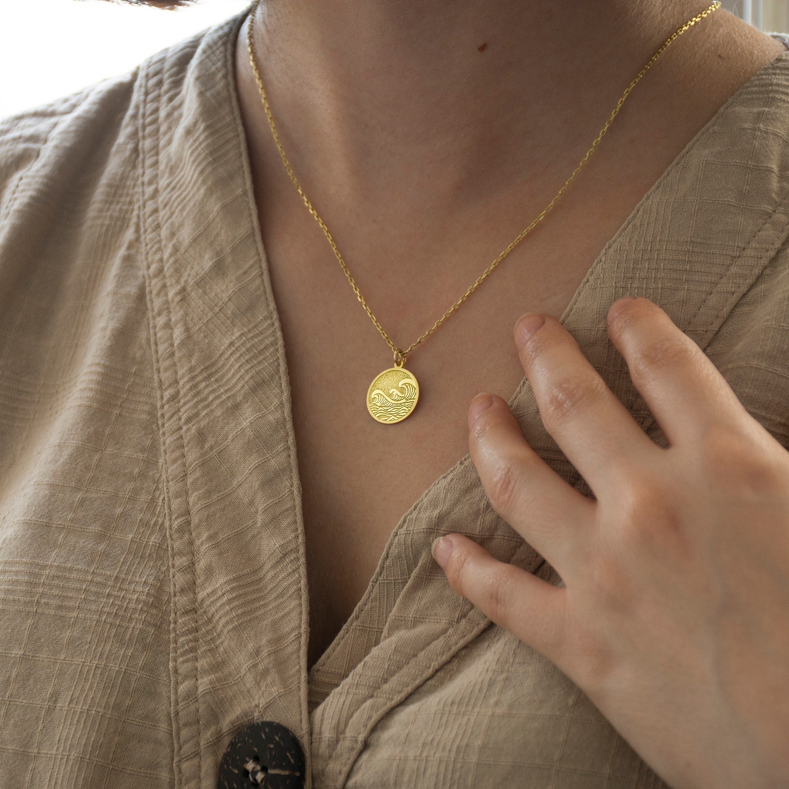 Real 14k Solid Gold Ocean Wave Pendant Necklace - Surfer Necklace ...