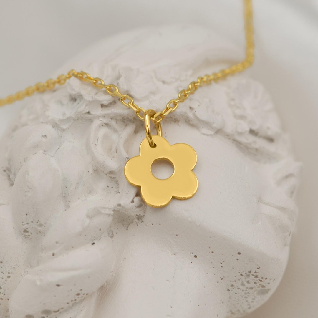 14K Solid Gold Flower Necklace – Floral Pendant Jewelry | Handmade ...