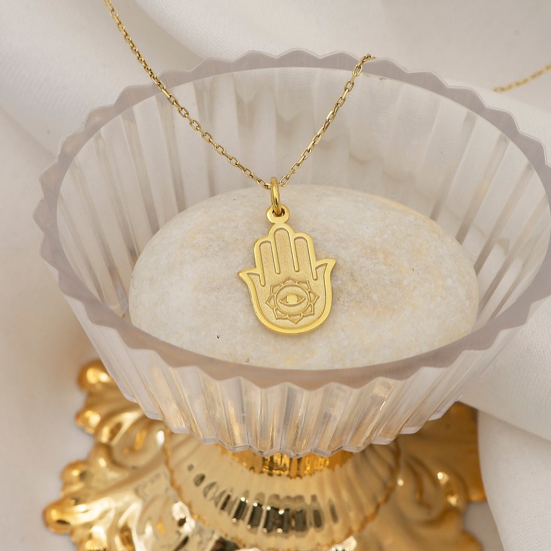 Real 14k Solid Gold Hand of Fatima Necklace by Demir Uluer - Dainty ...