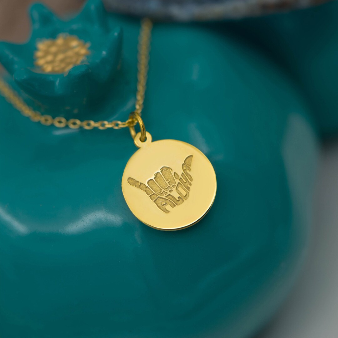 14K Solid Gold Shaka Hand Necklace - Surf Style Pendant, Hang Loose ...